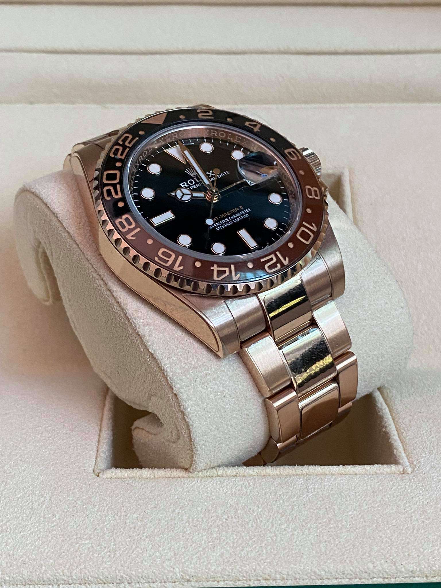 SOLD:Rolex GMT Root beer Full rose gold Like new 2019 1.2x