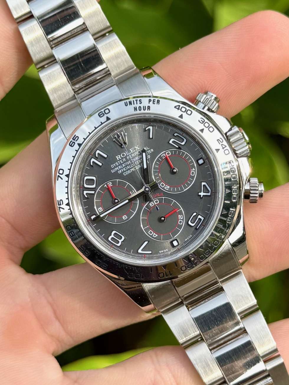 Rolex Daytona 116509 full white gold slate grey Arabic “Racing” dial